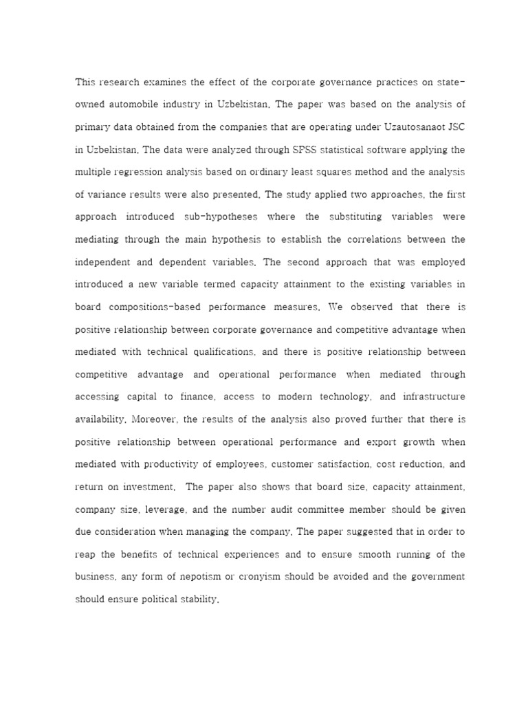 Corporate Governance in Uzbekistan's Auto Industry | PDF