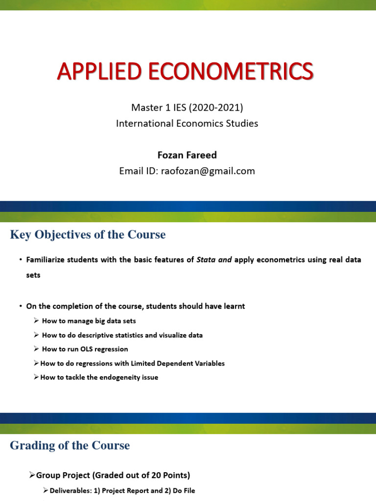 Applied Econometrics Course Guide | PDF | Histogram | Scatter Plot