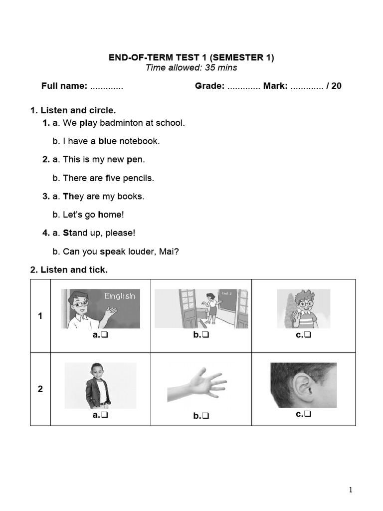 End-Of-Term Test 1 (Semester 1) | PDF | Art