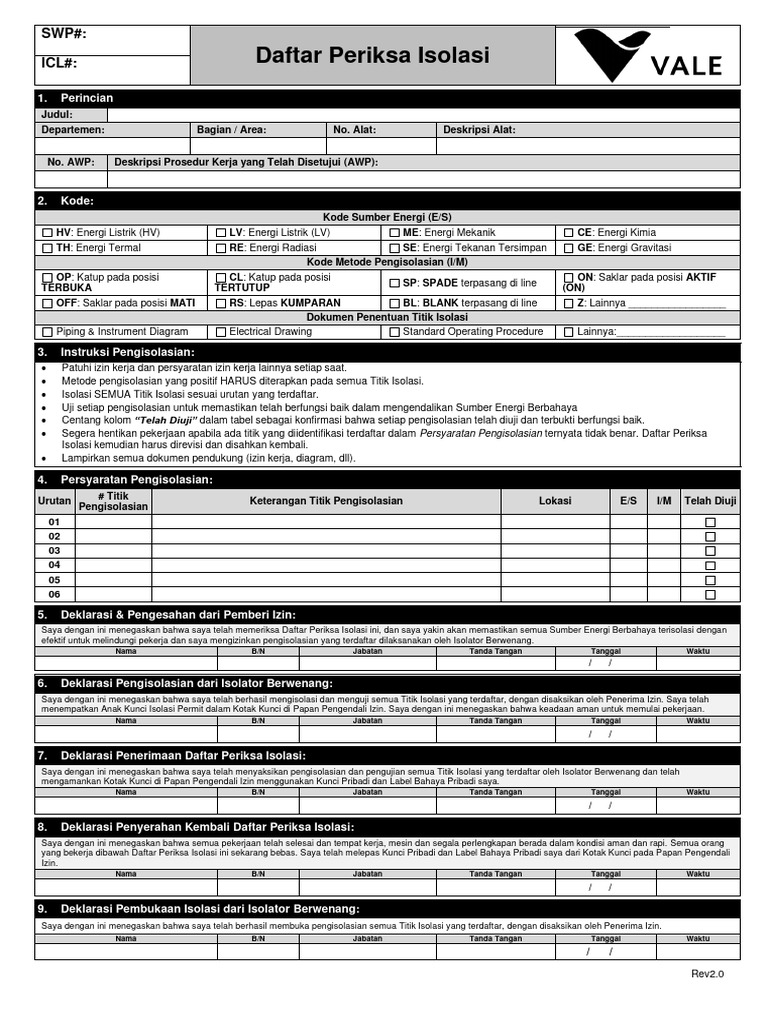 Supporting Permit_Isolation Checklist_rev2.0_Bahasa | PDF