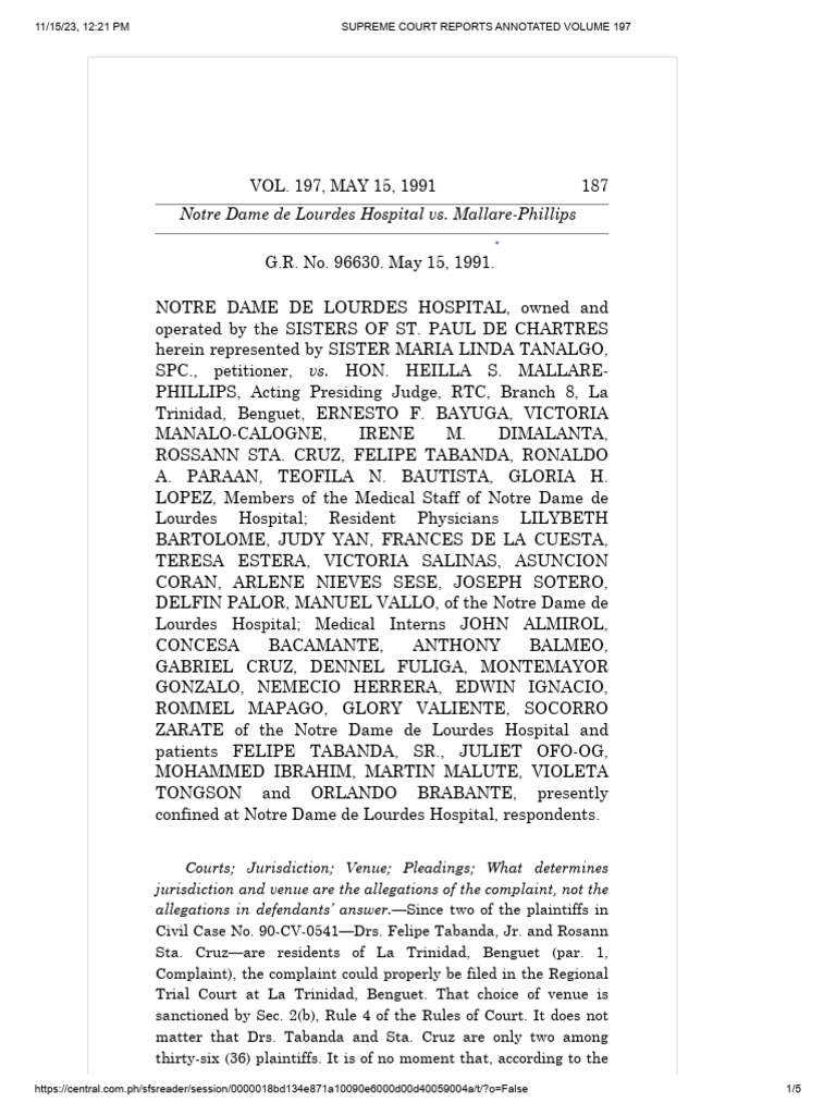 Notre Dame de Lourdes Hospital vs. Mallare-Phillips | PDF | Complaint | Lawsuit