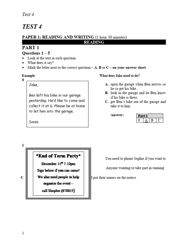 TEST 4 Key PET7 | PDF | Desert
