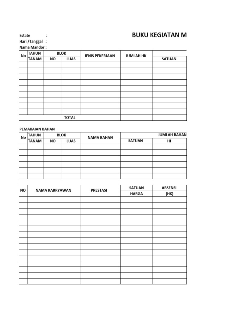 Laporan Harian Mandor Perkebunan | PDF