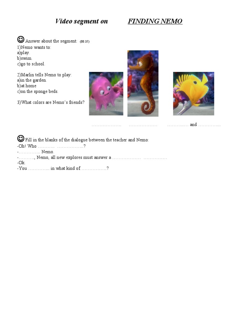 Finding Nemo Video Segment Quiz | PDF