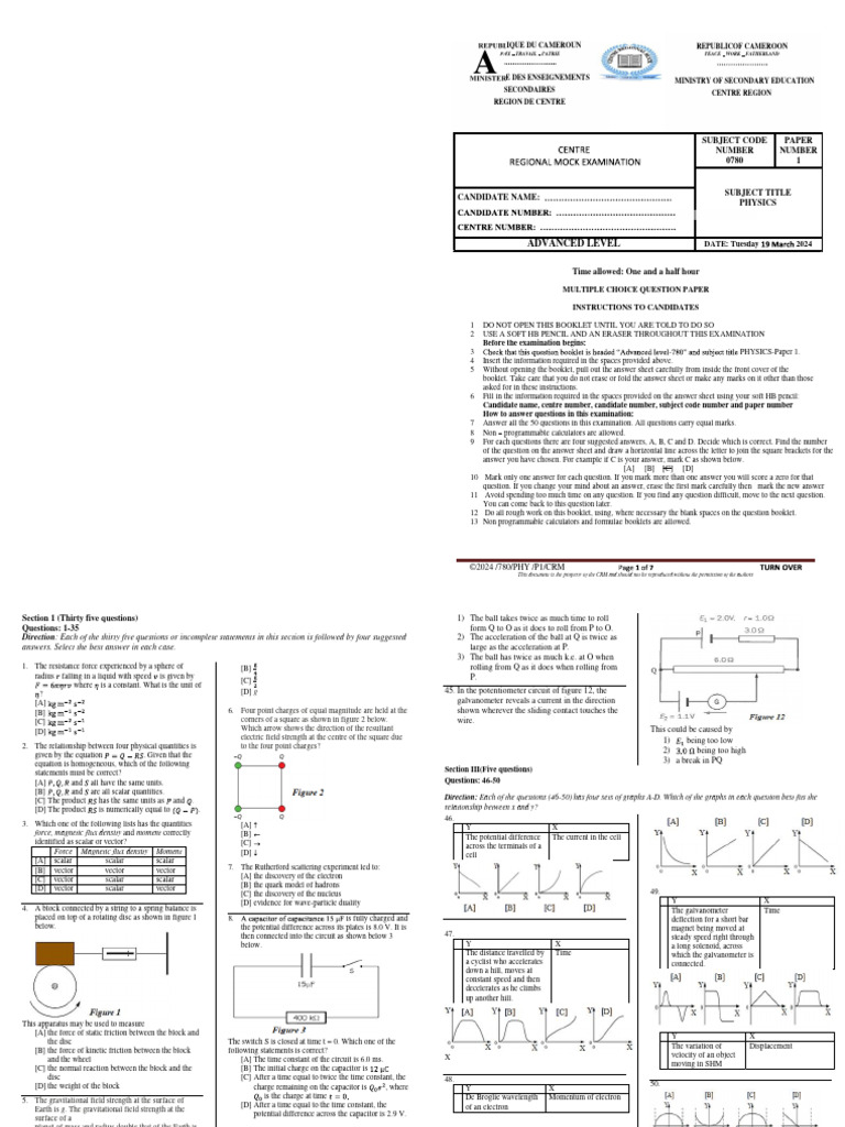 Center Regional MOCK Physics | PDF | Force | Waves