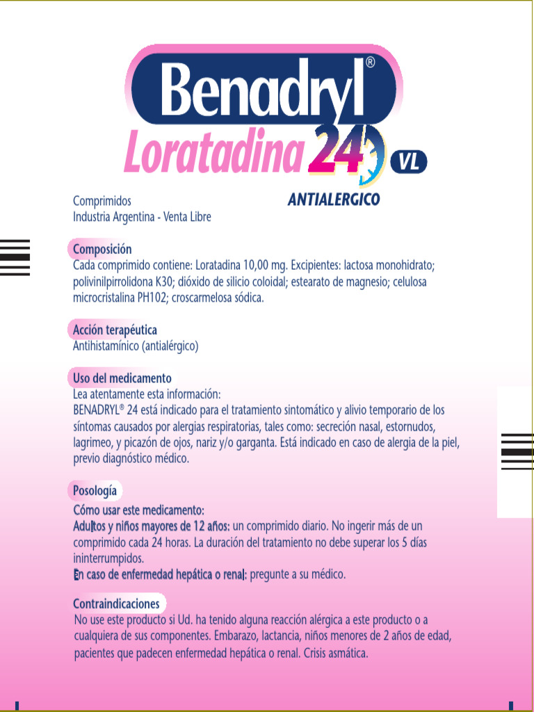 Benadryl 24 Prospecto ELEA | PDF | Alergia | Tableta (Farmacia)