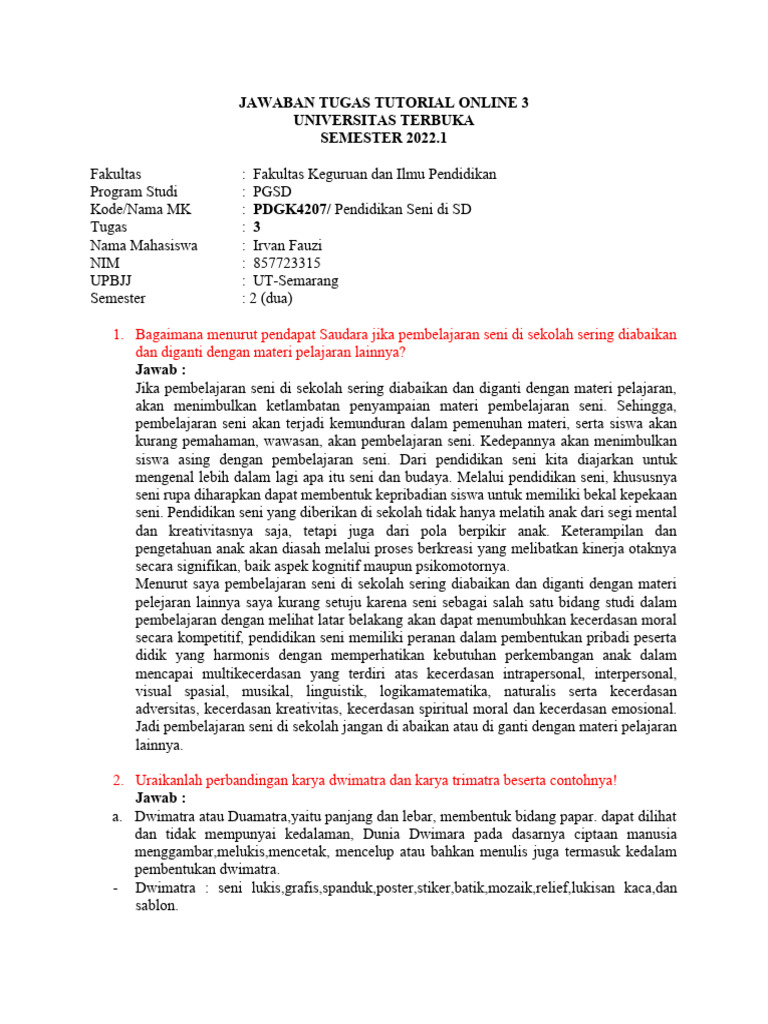 Irvan Fauzi - Tugas 3 - Pendidikan Seni Di SD | PDF