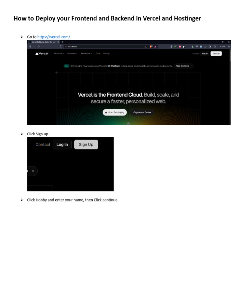 How To Deploy Your Frontend And Backend In Vercel And Hostinger Pdf Directory Computing 
