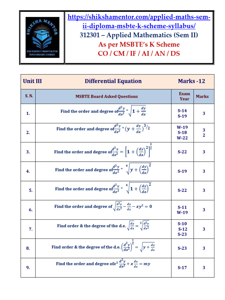 Unit-III-Differential-Equation-Marks-12 | PDF | Mathematical Physics ...
