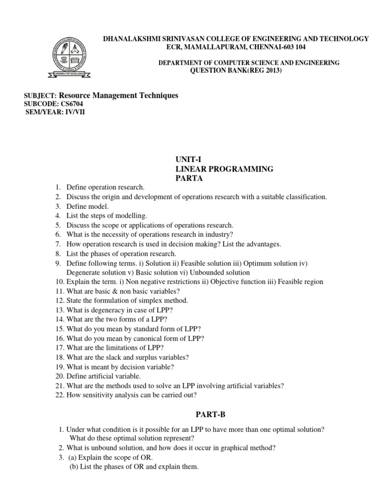 Cs6704 Resource Management Techniques | PDF | Mathematical Optimization ...