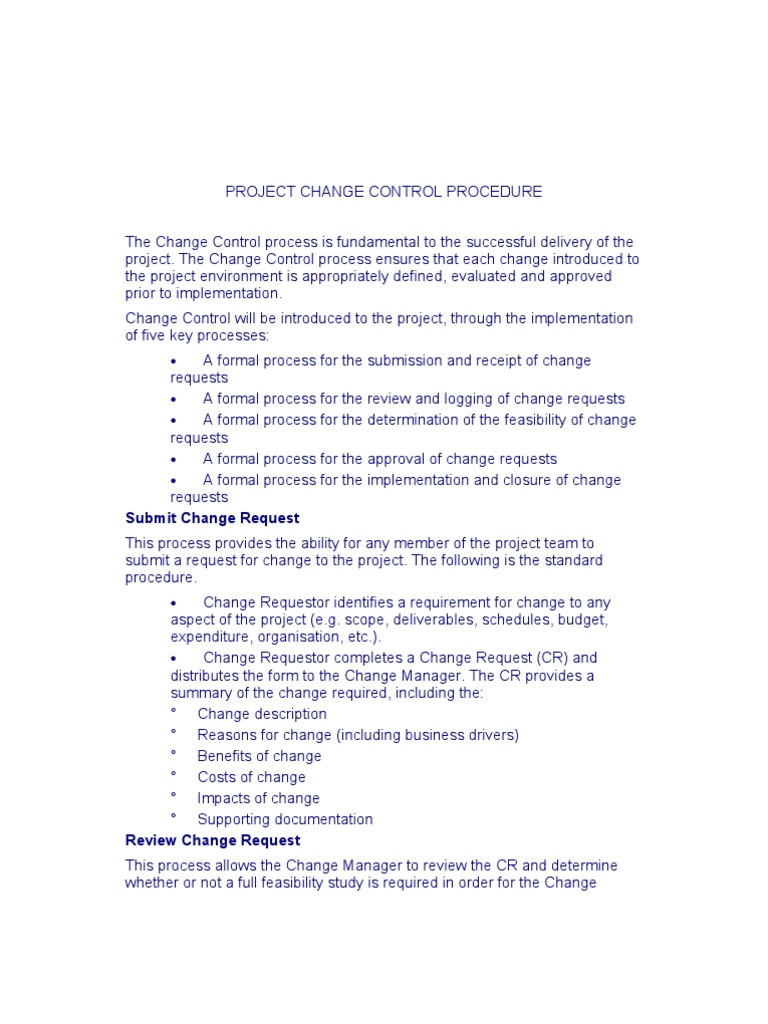 Project Change Control Procedure | PDF | Feasibility Study | Accountability Project Change Control Procedure | PDF | Feasibility Study | Accountability