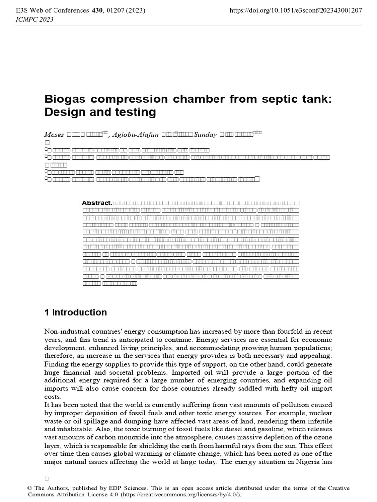 Biogas Compression Chamber From Septic Tank Design | PDF | Climate ...