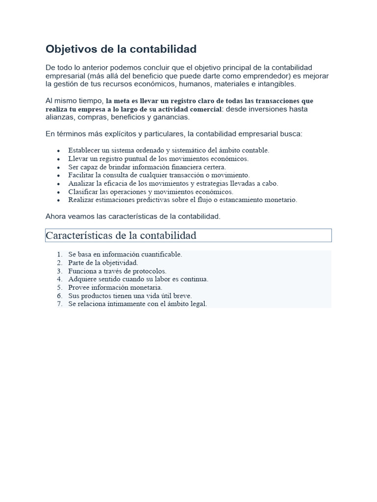 Objetivos y características de la contabilidad | PDF