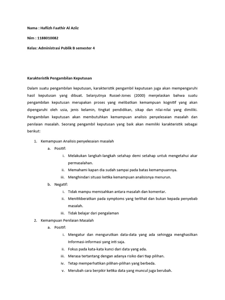 Karakteristik & Tipe-Tipe Pengambilan Keputusan | PDF