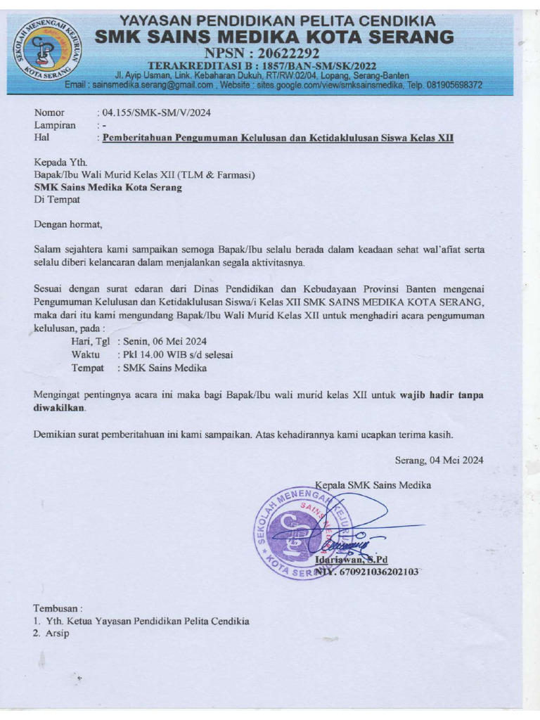 Surat Edaran Kelulusan | PDF