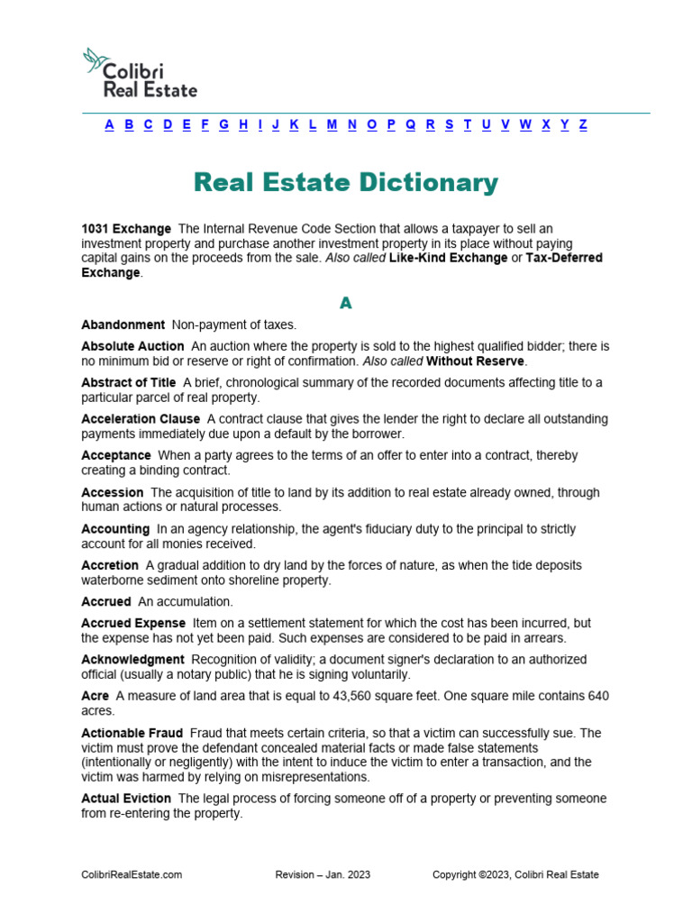 Real Estate Dictionary | PDF | Debt | Mortgage Law
