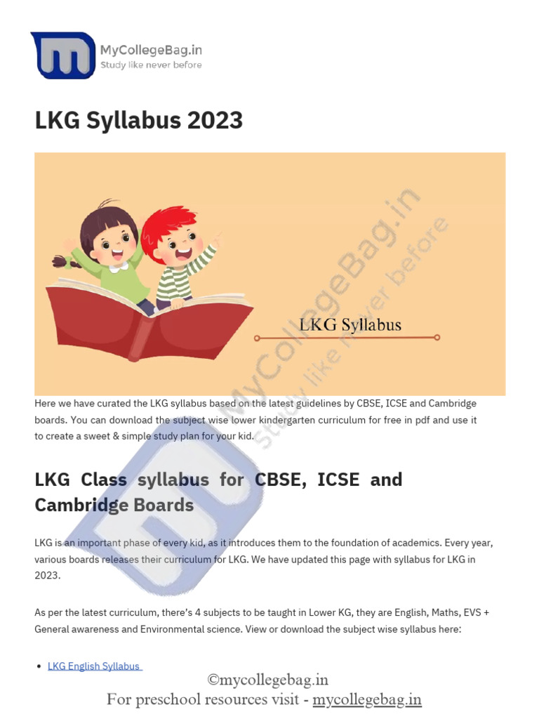 LKG Syllabus | PDF | Word | Vowel