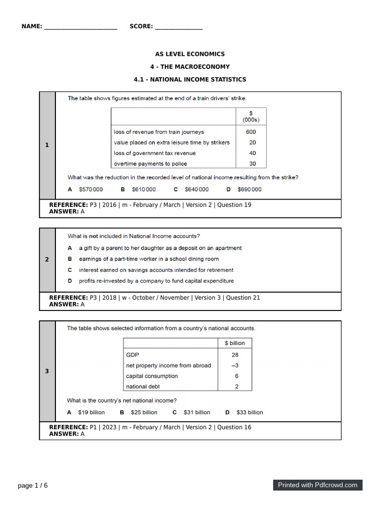 AS Level Economics - 4.1 - National Income Statistics | PDF | Economies