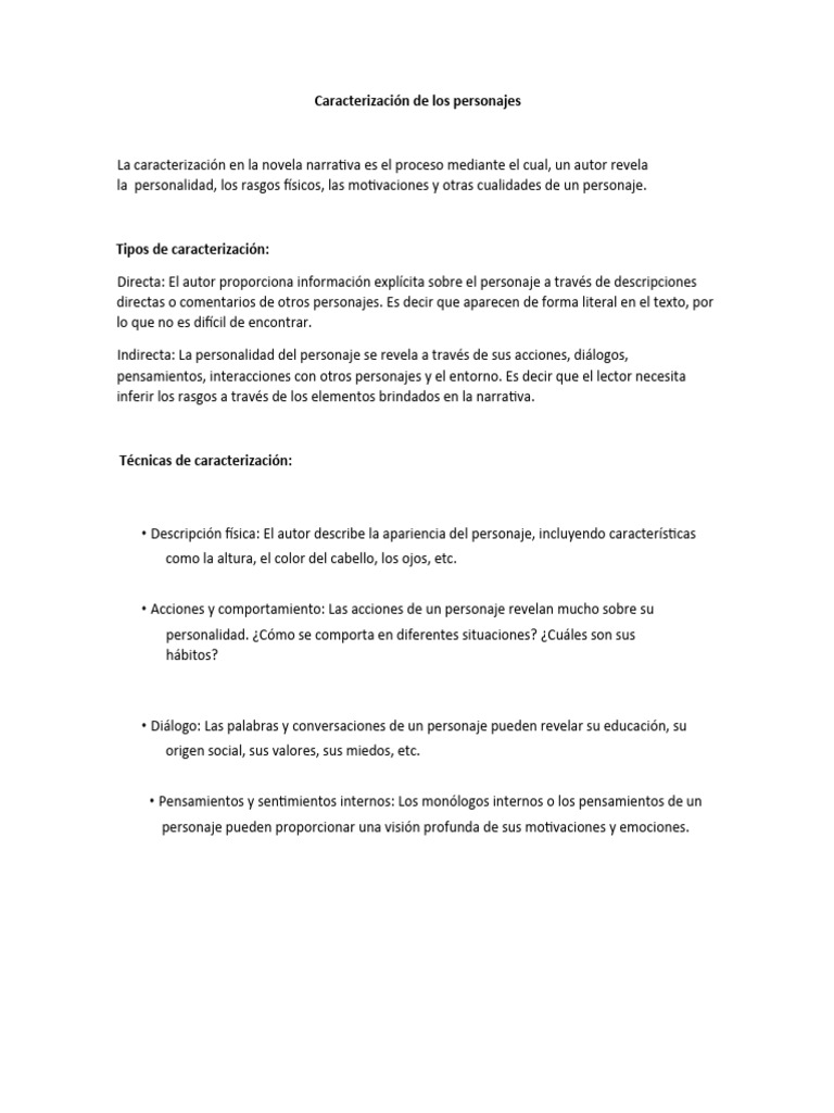 Caracterización de Los Personajes | PDF | Motivación | Motivacional
