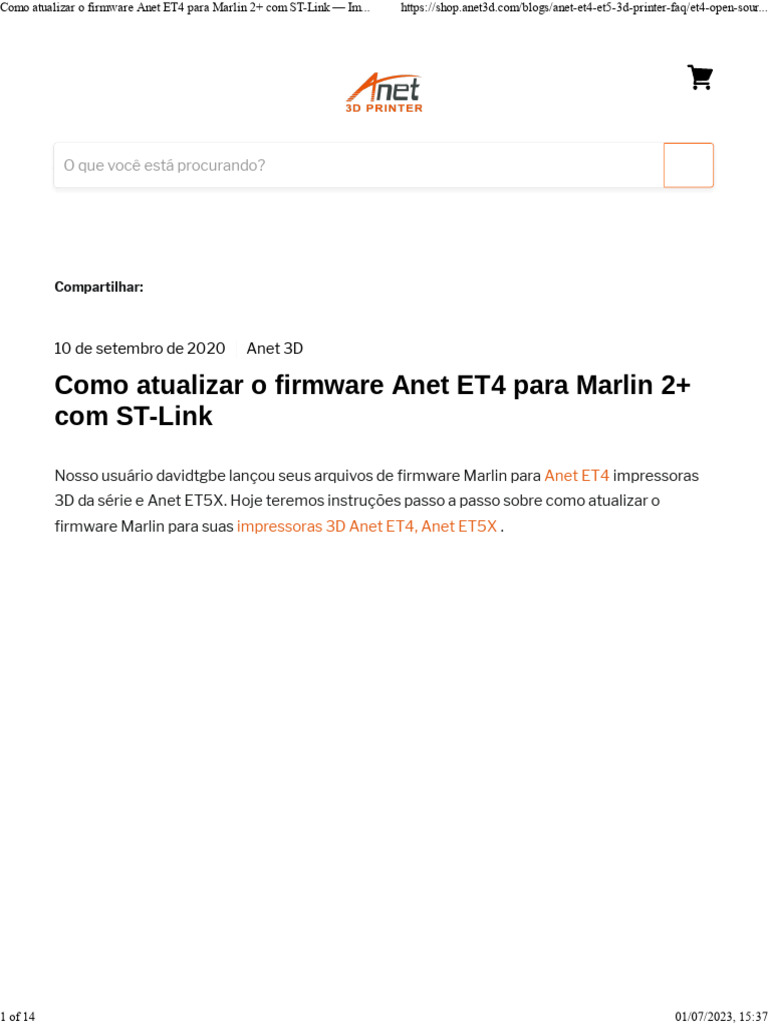 Como Atualizar o Firmware Anet ET4 para Marlin 2+ Com ST-Link - Impressora 3D Anet | PDF ...