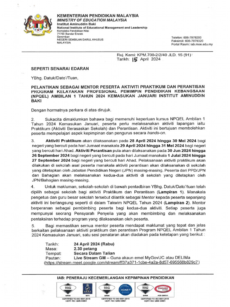 SURAT PELANTIKAN MENTOR (Edit) | PDF