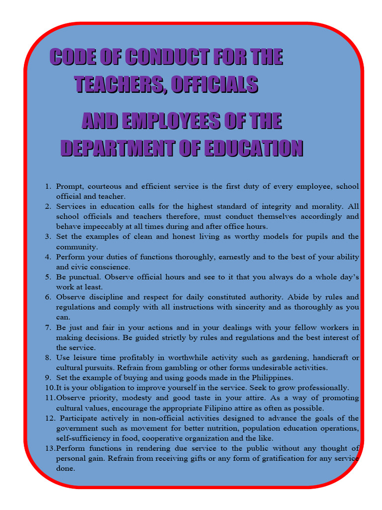 Code of Conduct For DepEd Officials | Download Free PDF | Disciplines ...