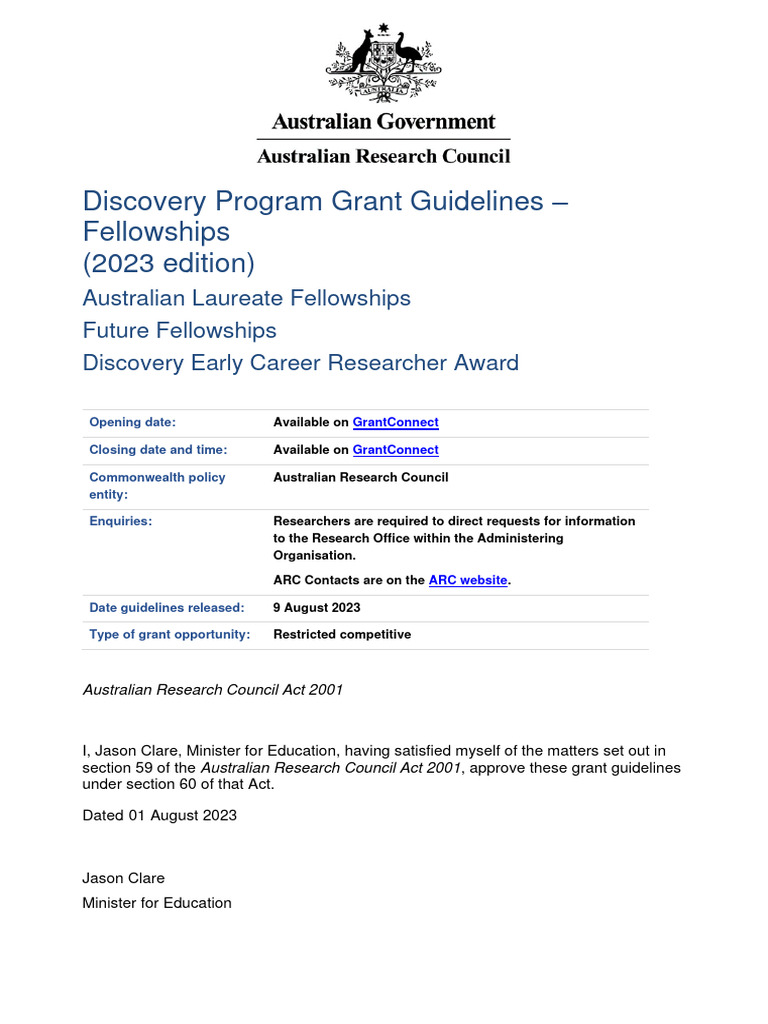 Discovery Fellowships Grant Guidelines 2023 Edition | PDF