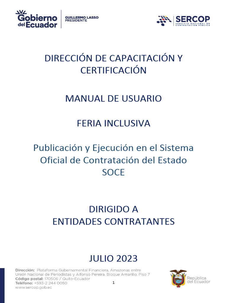 Manual SOCE Feria Inclusiva Entidades Contratantes Signed Signed Signed ...