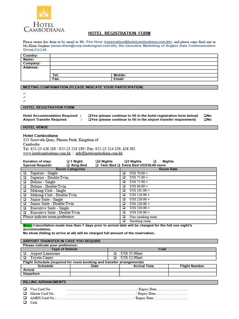 Hotel Registration Card 4 | PDF | Cambodia