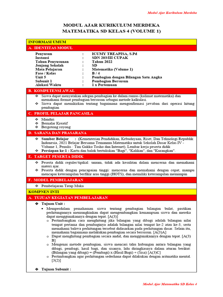Modul Ajar MTK Unit 5 | PDF | Metode & Bahan Ajar