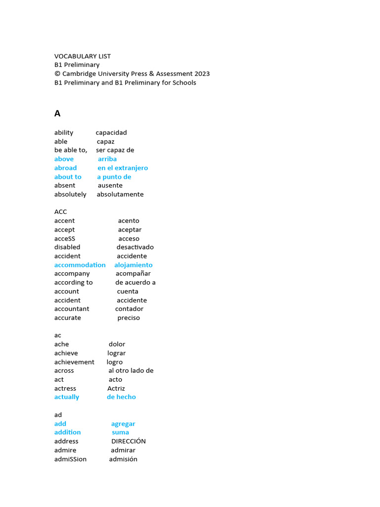 Vocabulary List | PDF