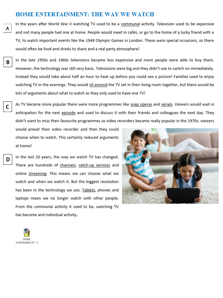 Entertainment in The Past Reading Comprehension Exercises - 124178 | PDF