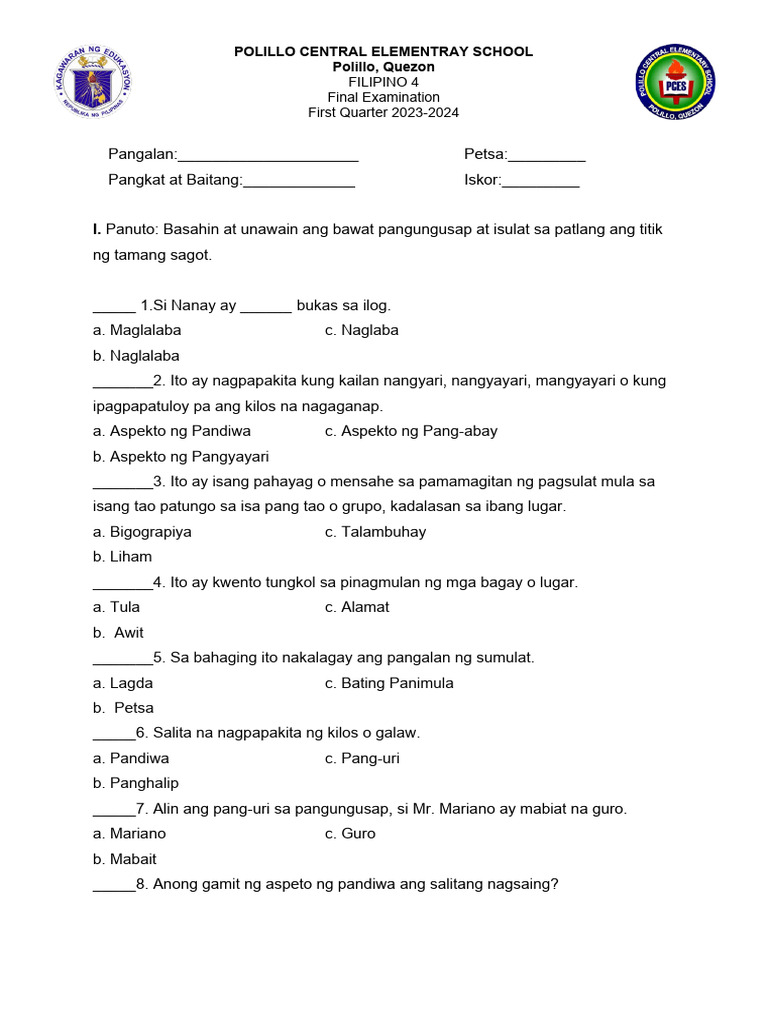 Filipino Exam | PDF