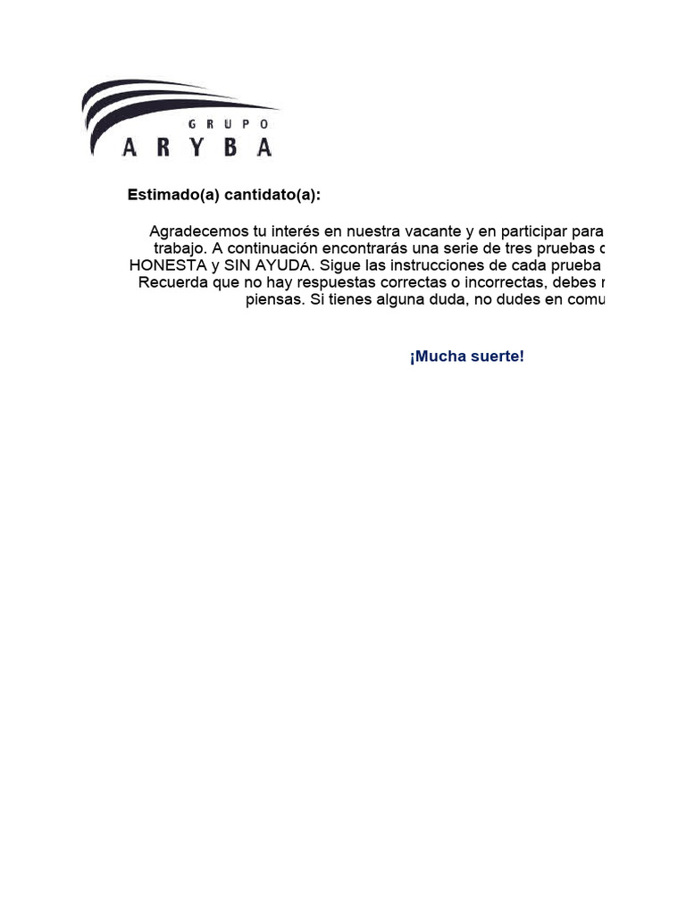 Respuestas Psicometría GRUPO ARYBA 2023 | PDF