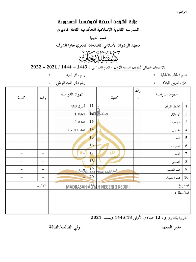LS 1 Raport Bahasa Arab | PDF
