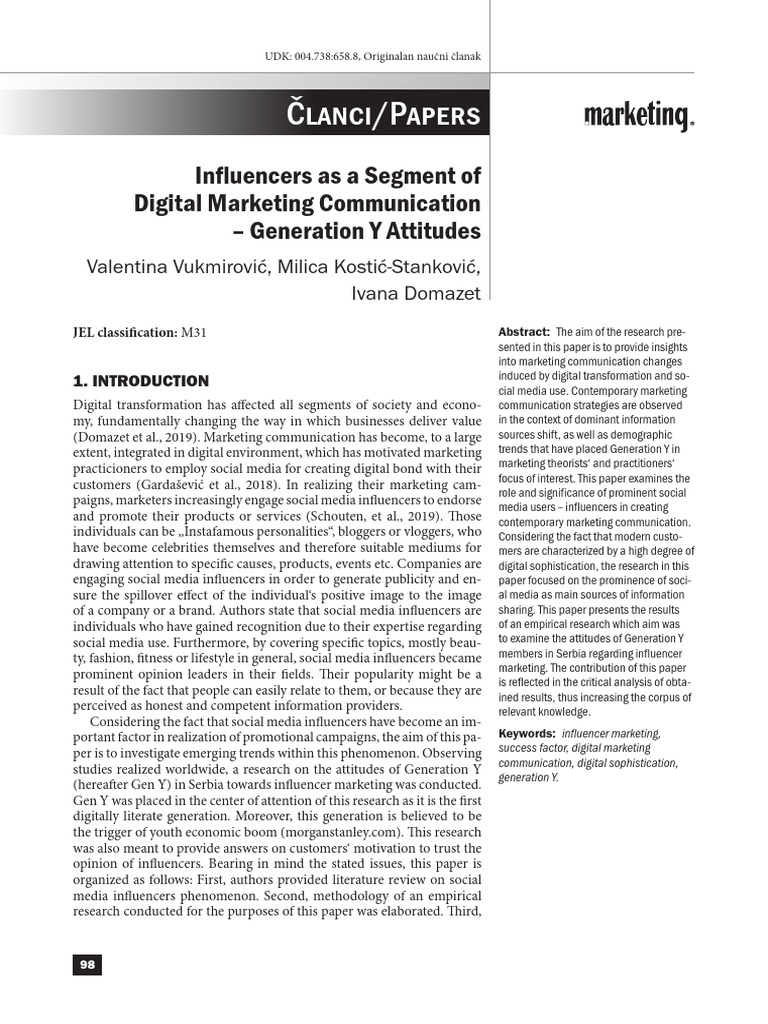 Influencers As A Segment of Digital Marketing Comm | Download Free PDF ...