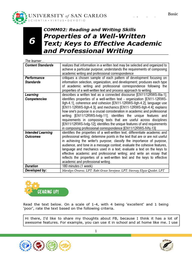 MODULE-6_-PROPERTIES-OF-A-WELL-WRITTEN-TEXT | PDF | Essays | Writing