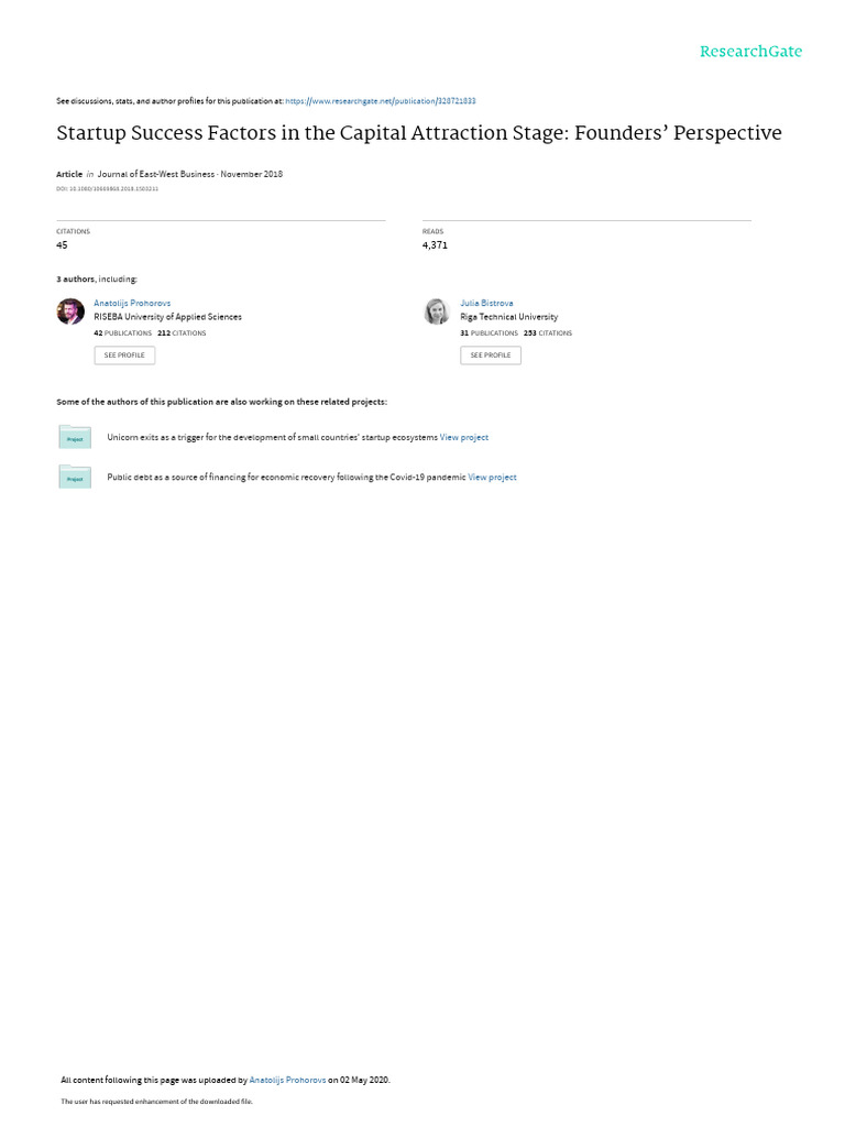 Startup Success Factors in The Capital Attraction Stage Founders ...
