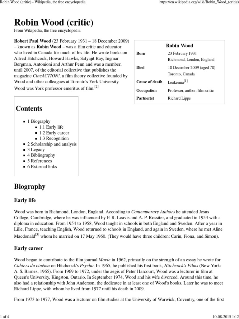 Robin Wood (Critic) - Wikipedia, The Free Encyclopedia | PDF | General ...