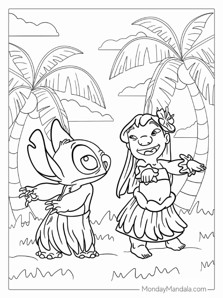 Lilo Showing Stitch How To Hula Dance Coloring Page | PDF