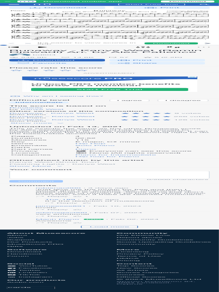 Runaway - Kanye West (Ramin Djawadi) Arr. by Alex… | Download Free PDF | Musicology