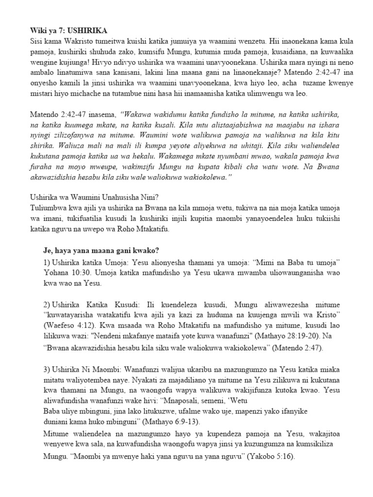 House Fellowship Outline Ushirika 1 and 2 | PDF