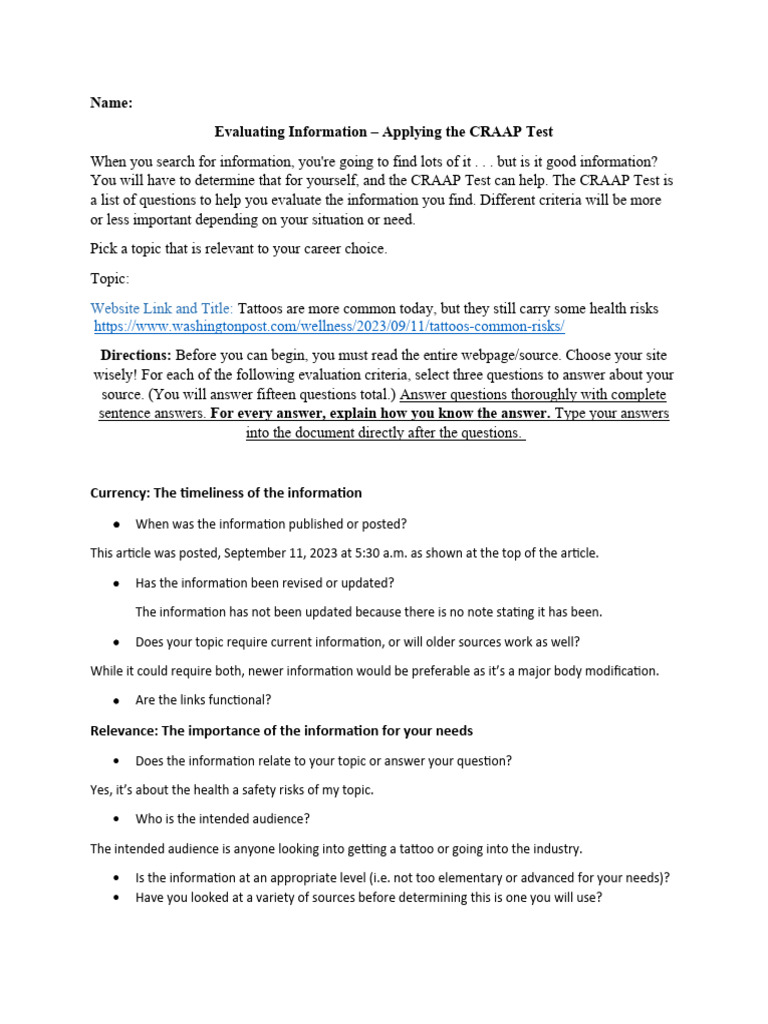 Craap Test Assignment - Complete | Download Free PDF | Human ...