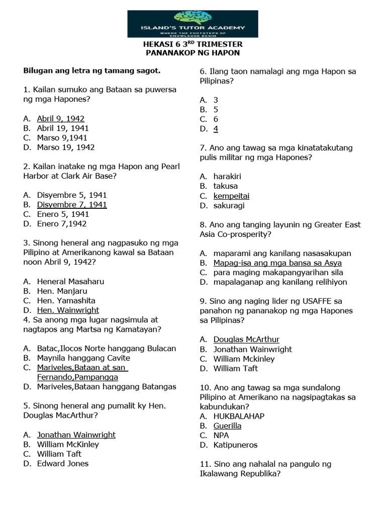 Hekasi 6 3rd Tri Answer Key | PDF