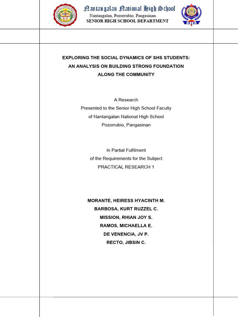 Title - Exploring The Social Dynamics of SHS Students | PDF | Community ...