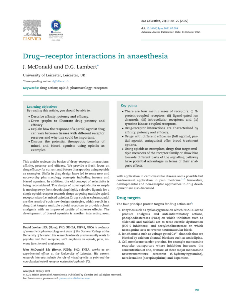 Drug-Receptor Interactions in Anesthesia | PDF | Receptor Antagonist ...