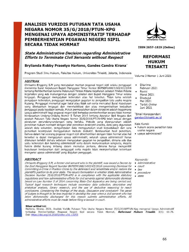 View of ANALISIS YURIDIS PUTUSAN TATA USAHA NEGARA NOMOR 35 - G - 2018 ...