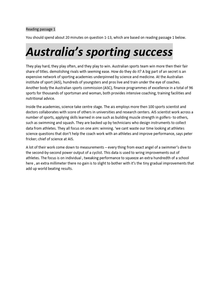 Australia’s Sporting Success Explained | PDF