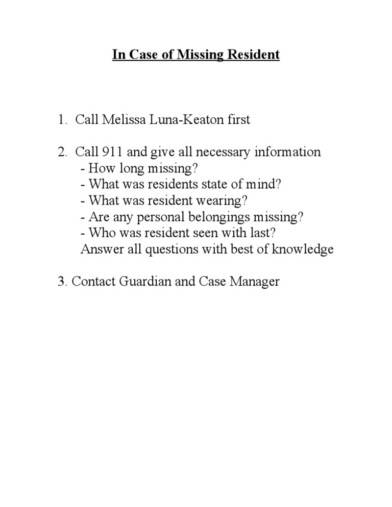 Missing Resident Document | PDF | Law | Mystery, Thriller & Crime Fiction