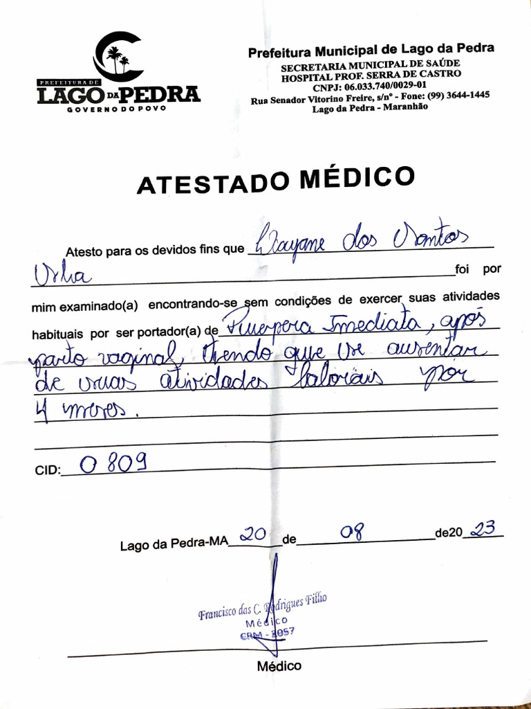 Atestado Medico Layane | Download grátis PDF | Sistema de saúde | Remédio